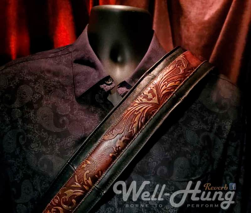 Well-Hung "Burntwood" 3" wide padded leather guitar strap, | Reverb