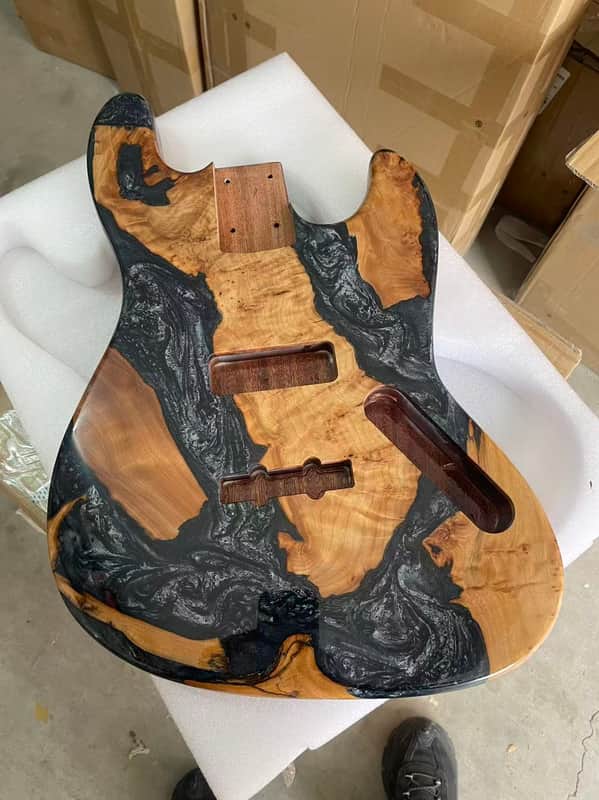 black epoxy Resin wood resin veneer Mahogany jazz bass | Reverb UK