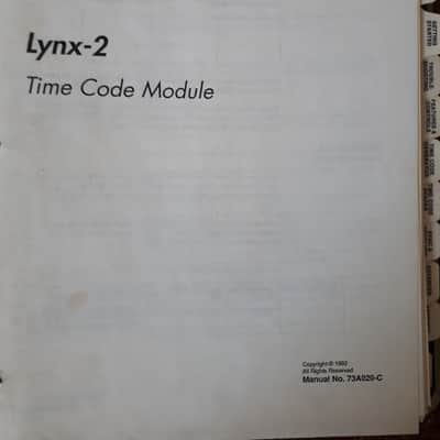 Lynx Operating Manual for Lynx-2 Time Code Module 1992 | Reverb