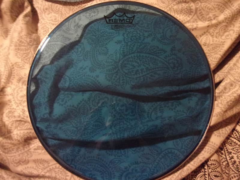 Remo Emperor Colortone Blue Drum Head 14" pulled from barely | Reverb