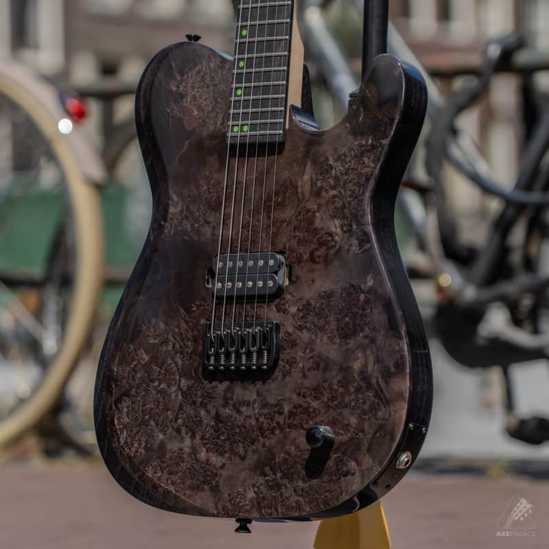 Kiesel Solo 6 Burl Top Trans Black 1 Hum with Hipshot | Reverb Canada