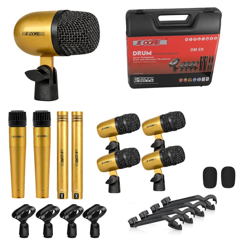 5 Core 9 Piece Drum Microphone Set w Kick Bass, Tom/Snare and | Reverb