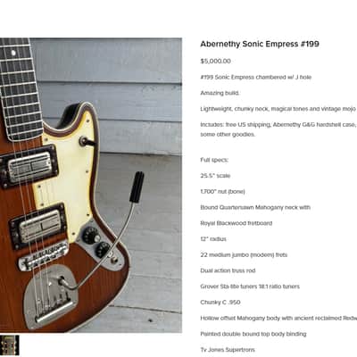 2025 Abernethy Sonic Empress #199 (100+ year Redwood) | Reverb