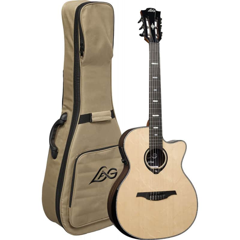 Lag HV50-N-ACE HyVibe 50 Auditorium Bevel Cutaway Solid | Reverb