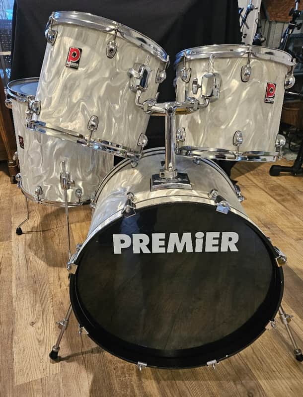 PREMIER APK vintage shell pack, White Satin Flame | Reverb
