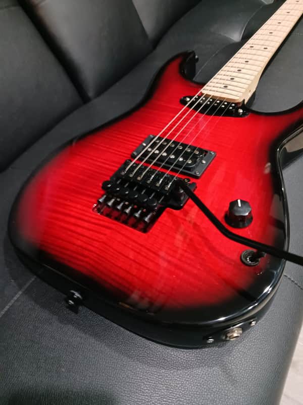 Warmoth Custom Built Chambered Red Flame Maple with Black | Reverb