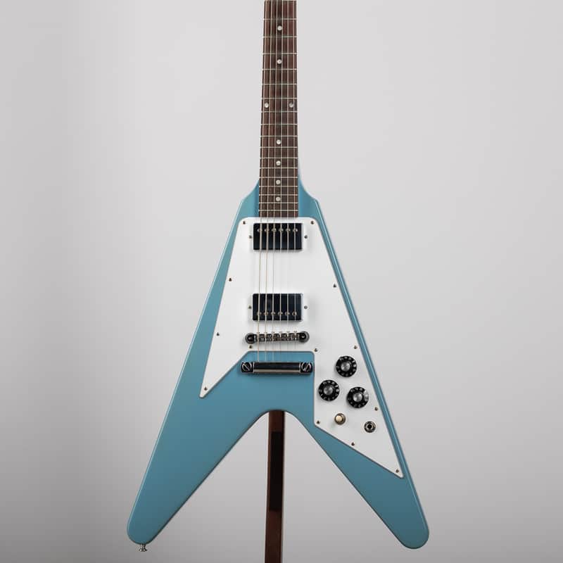 Gibson Custom 70S Flying V Dot Inlays Blue with Matching | Reverb