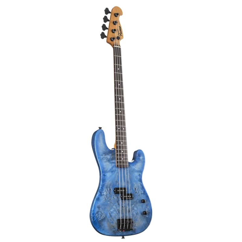 Fame PB Burl Top Transparent Blue - 4-String Electric Bass | Reverb