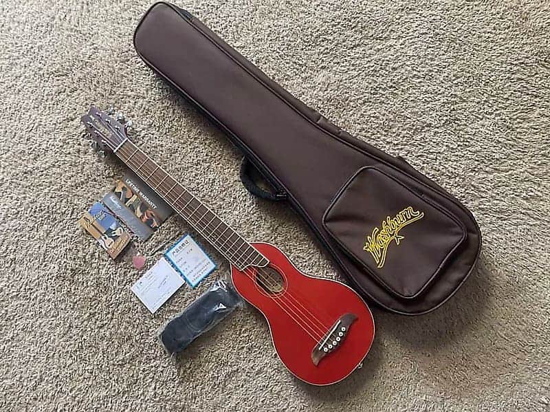 Red Washburn Rover Solid Top Travel Acoustic Guitar 34' with | Reverb