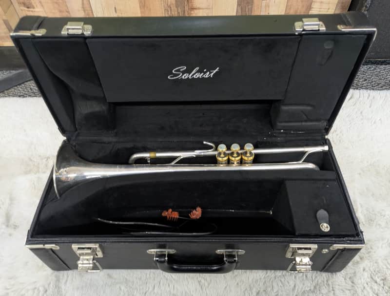 Bach Soloist Silver plated trumpet with Gold keys in the case | Reverb