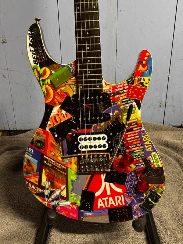 Atari art custom made guitar. Washburn. Invader clone pickup | Reverb