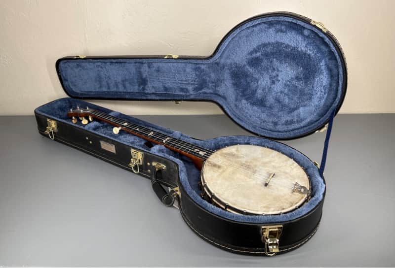 Vintage Open-Back Banjo with Case and Decorative Inlays | Reverb