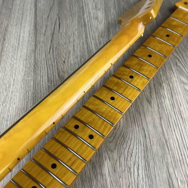 Glossy Yellow Finish Tiger Maple Roasted Wood Guitar Strat | Reverb