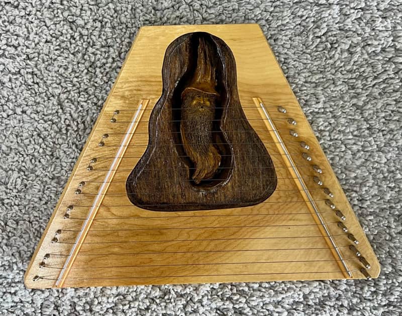 Lap Harp Zither with Carved Mountain Man Spirit Figure - | Reverb