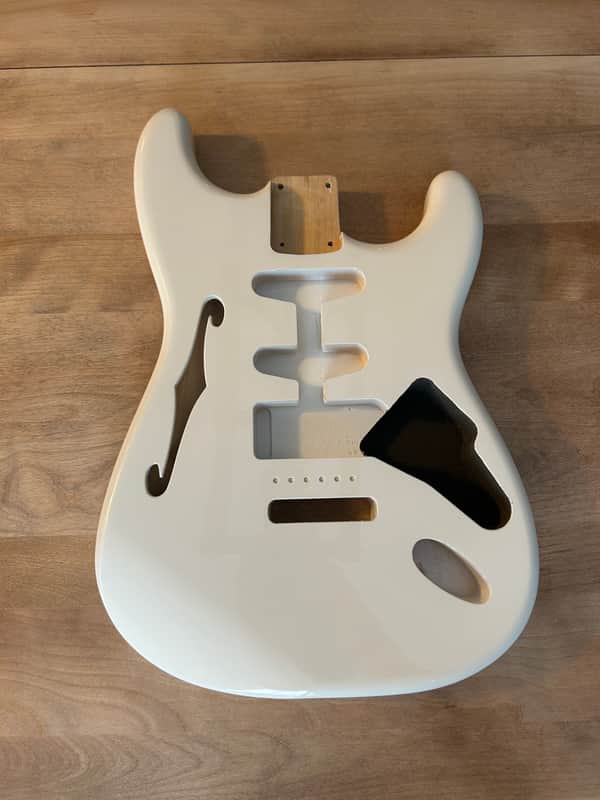 Thinline Semi-Hollow Strat Body HSS with F Hole - Gloss White | Reverb