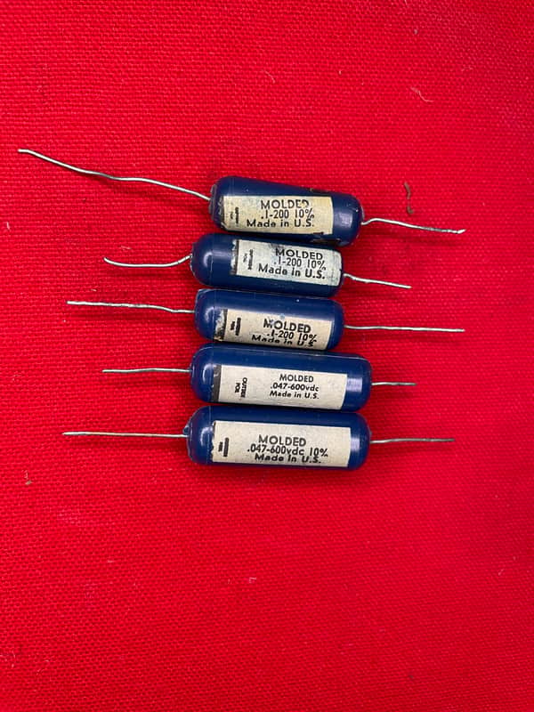 5 Ajax Blue molded capacitors .1uF/.047 | Reverb