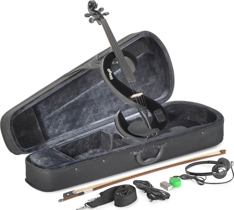 4/4 electric violin set with S-shaped black electric violin, | Reverb