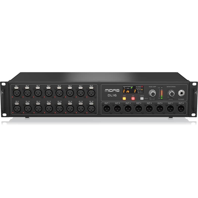 Midas DL16 - 16x8 Digital Stage Box with 16 Midas Microphone | Reverb