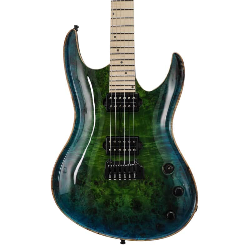 Valenti Nebula, Poplar Burl Top, Emerald Green/Blue Burst | Reverb UK