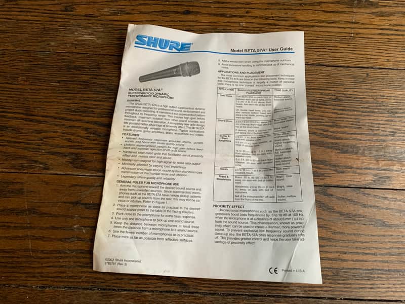 SHURE BETA 57A MICROPHONE MANUAL/ TECHNICAL BOOKLET- MAKE | Reverb