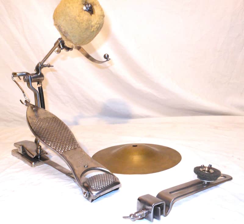 Vintage 1925 Ludwig JR Bass Drum Pedal w/UFIP Cymbal & Mount | Reverb