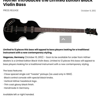 Hofner Gold Label 500/1 Bass, Black, left handed - | Reverb Poland