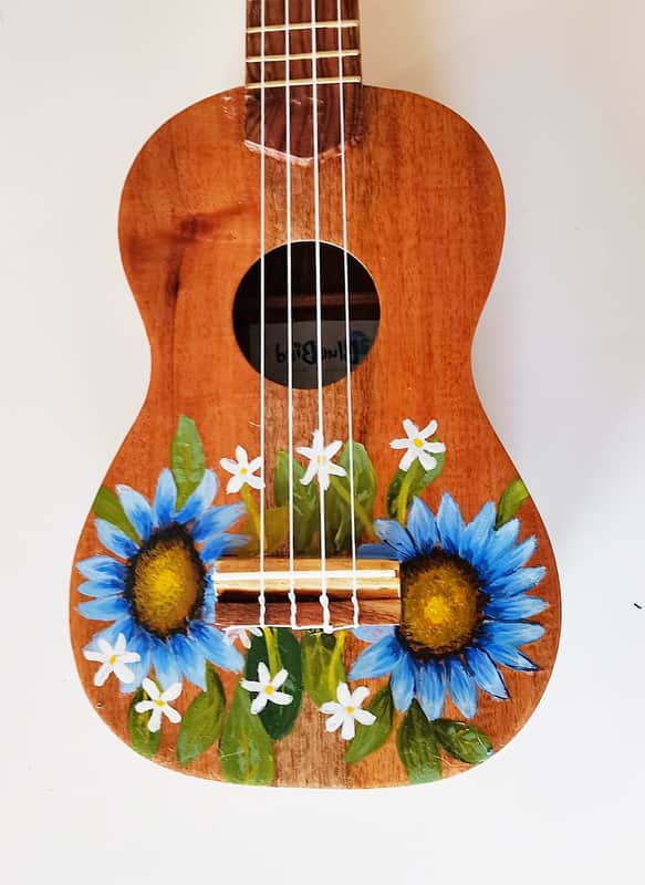 Blue Daisy Hand-Painted Ukulele- Matte (100% Solid Wood) | Reverb