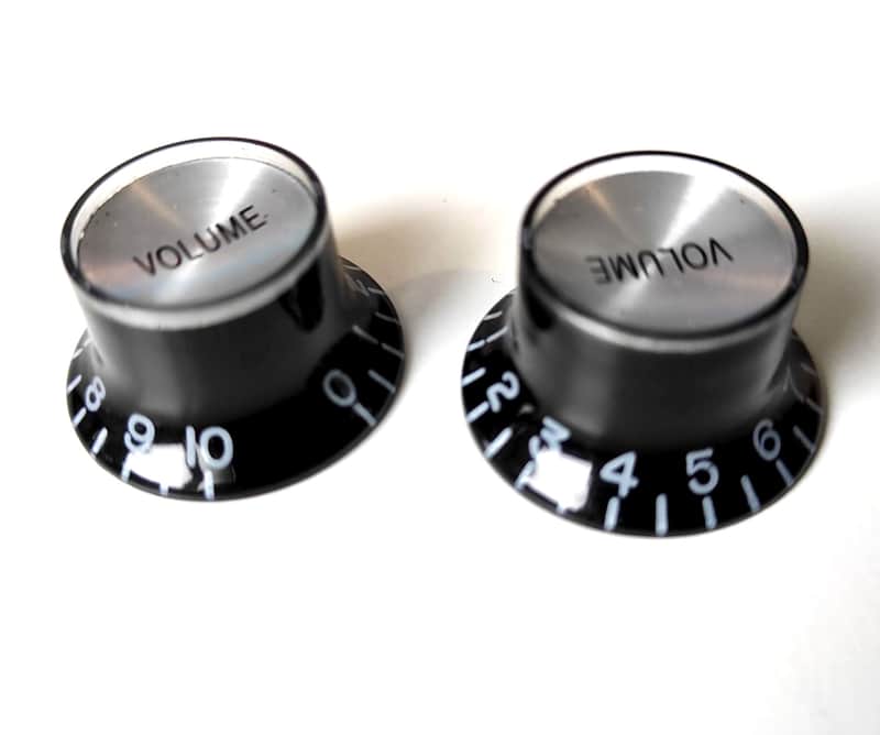2 Black inchSize Gibson Style TopHat Volume Knobs Silver | Reverb
