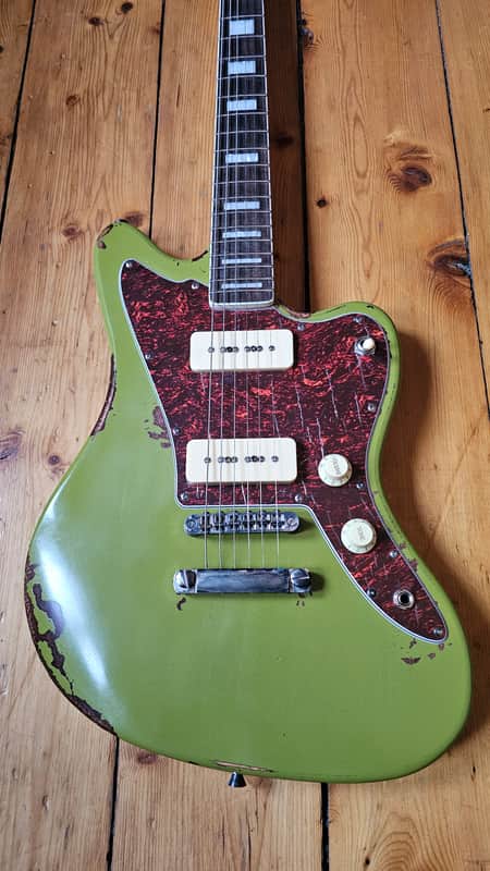 Custom Jazzmaster green electric guitar relic with P90 | Reverb Canada