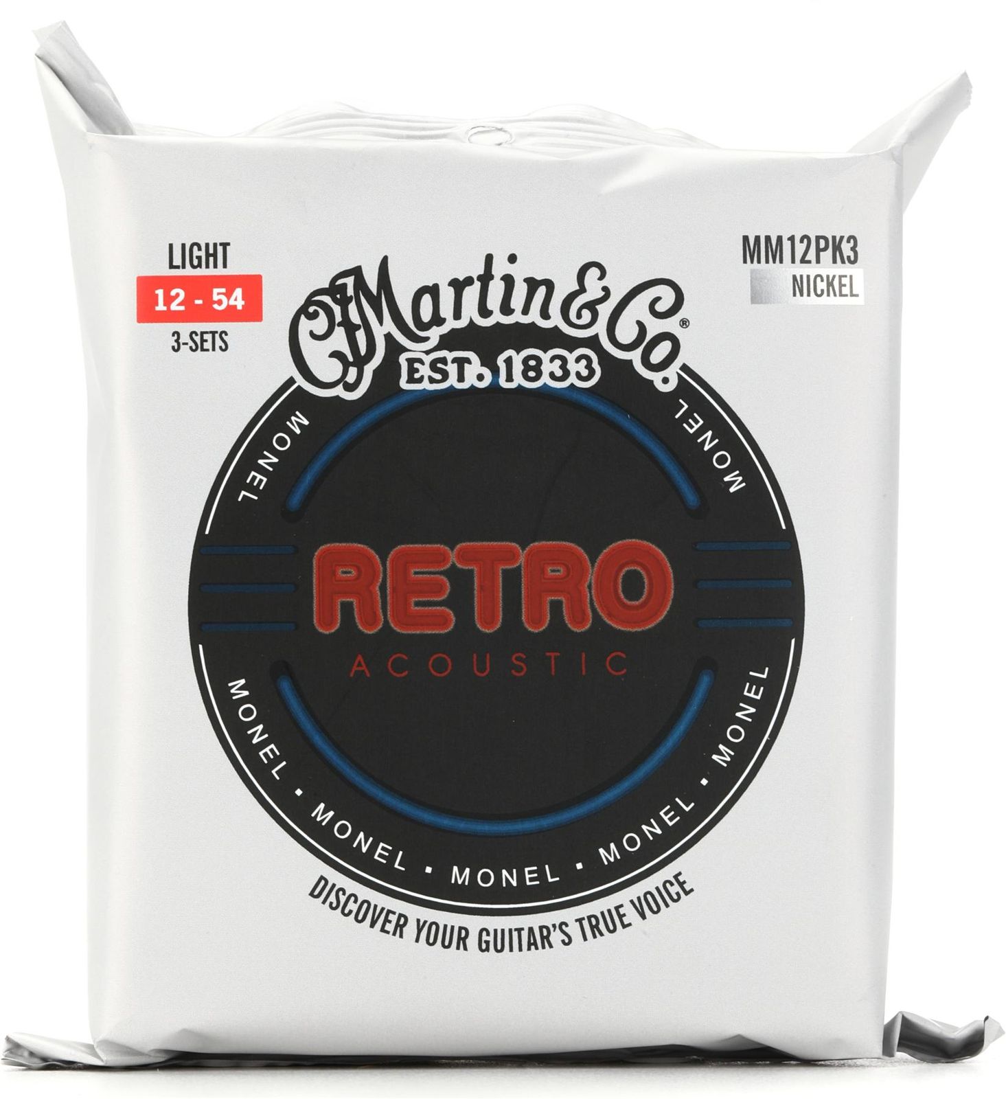 Martin MM12PK3 Retro Monel Acoustic Guitar Strings - Light | Reverb