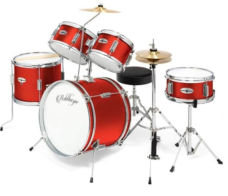 🎸5 Piece Junior Size Acoustic Drum Kit with Snare, Cymbal, | Reverb