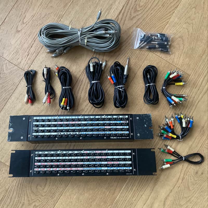 Pair of TEAC PB-64 RCA Patch Bays with Cables and Adapters | Reverb