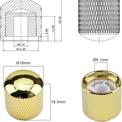 Vacuum Gold Steel Bass Guitar Knobs 15/64"(6.1mm) Hole Dome | Reverb
