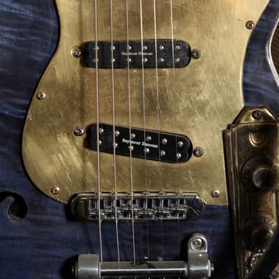 Postal Custom Memphis Rocket Blue Flamed Maple F Hole Bigsby | Reverb