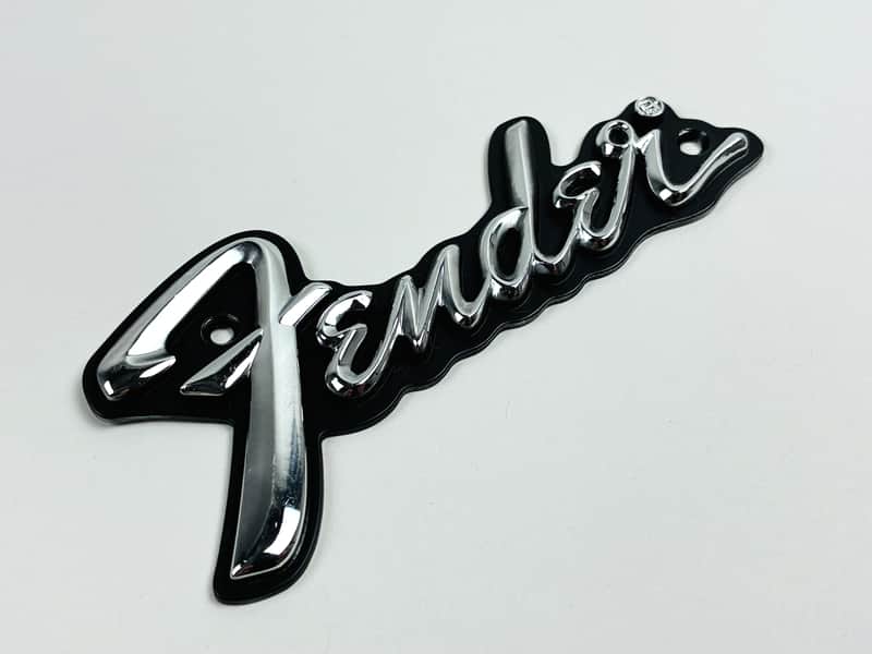 Fender Script Logo Badge – Chrome / Black 2010s | Reverb