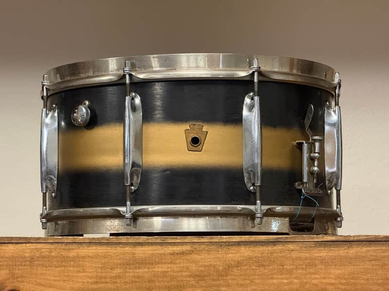 1940's WFL 7"x14" Black & Gold Duco Zephyr Lug Snare Drum | Reverb