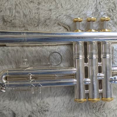 Bach Soloist Silver plated trumpet with Gold keys in the case | Reverb