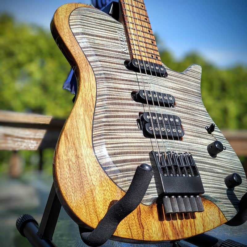 Kiesel Zeus 6 Headless 7A Flame Top Aurora Blue w/ Limba Back | Reverb