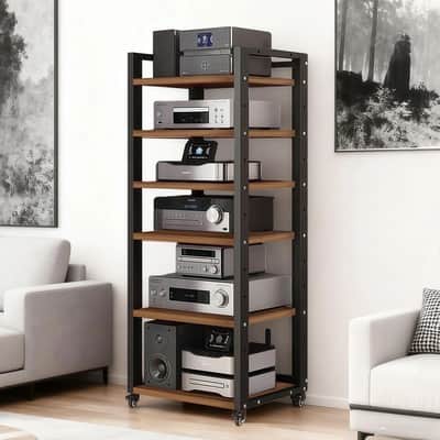 Rolling AV Media Rack with Wheels 6-Tier Adjustable | Reverb