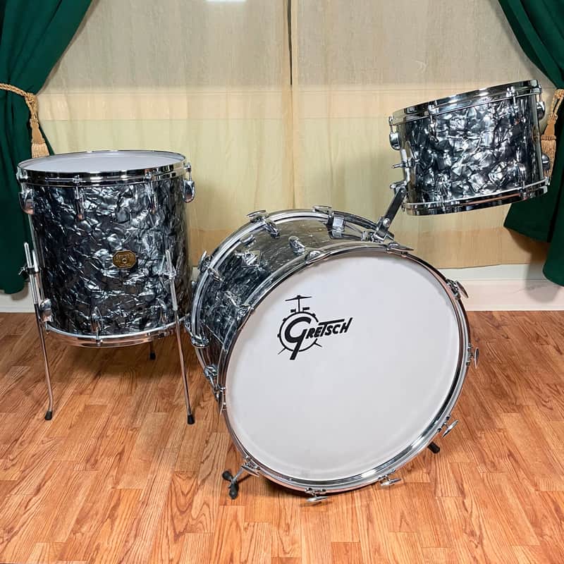 1970s Gretsch Stop Sign Badge Drum Set Black Diamond Pearl | Reverb