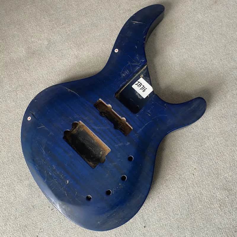 Navy Blue 5/6 String Bass Guitar Body with Tiger Maple Top | Reverb
