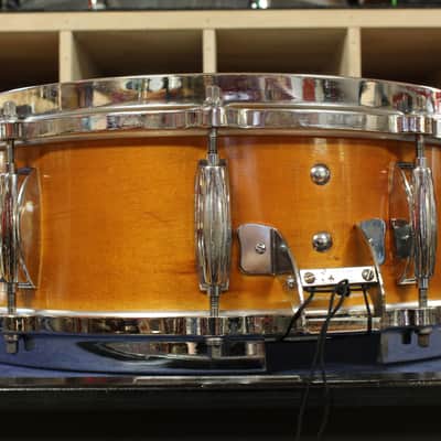 1970s Gretsch 5x14 Stop Sign Badge Snare Drum in Natural High | Reverb
