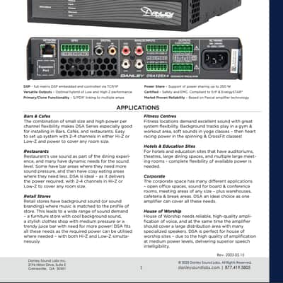 Danley Sound Labs DSA 125x4 4-Channel Install Power Amplifier | Reverb