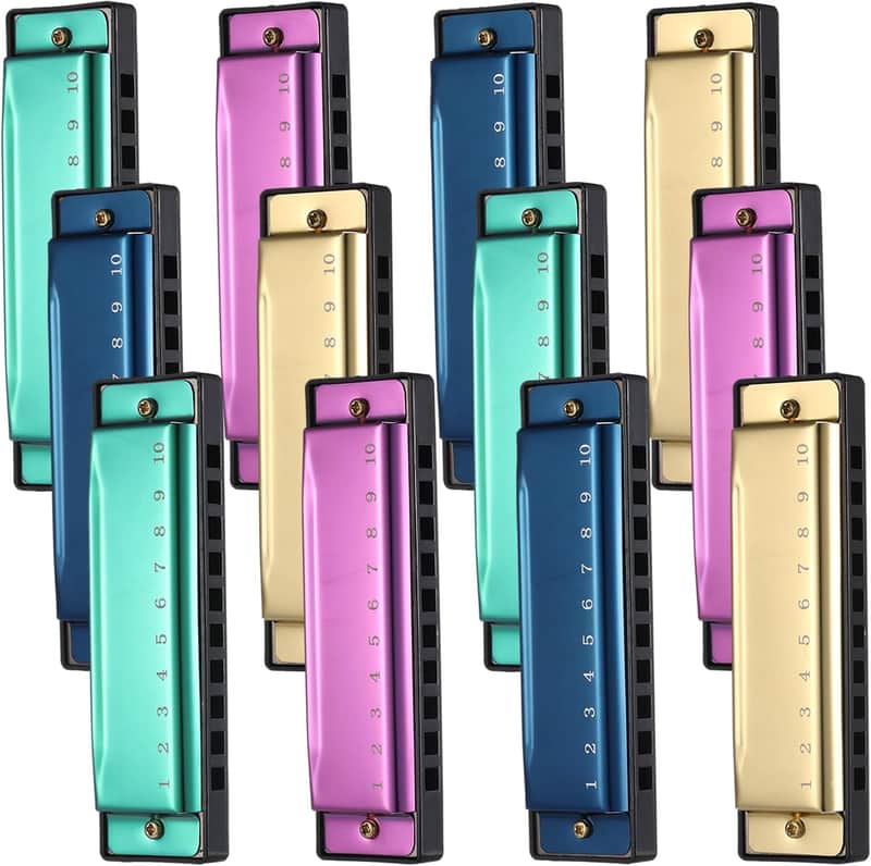 12 Pcs Harmonica Set 10 Hole 10 Hole 10 Tones Titanium Color | Reverb