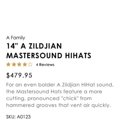 Zildjian 14" A Series Mastersound Hi-Hat Cymbals (Pair) 2013 | Reverb