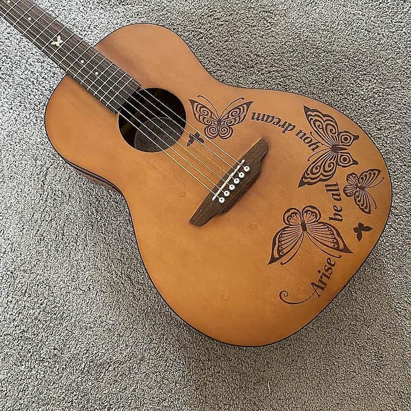 Luna Acoustic Guitar, Engraved Spruce Top Body, Mahogany | Reverb UK