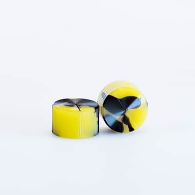 Yellow/Black Ribbed Set Screw Knob Duo - Flat Top | Reverb