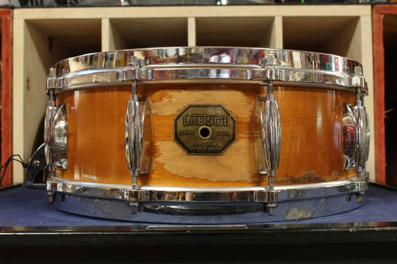 1970s Gretsch 5x14 Stop Sign Badge Snare Drum in Natural High | Reverb