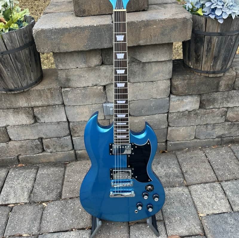 Open Box Leo Jaymz SG Style Electric Guitar Metallic Blue Leo | Reverb