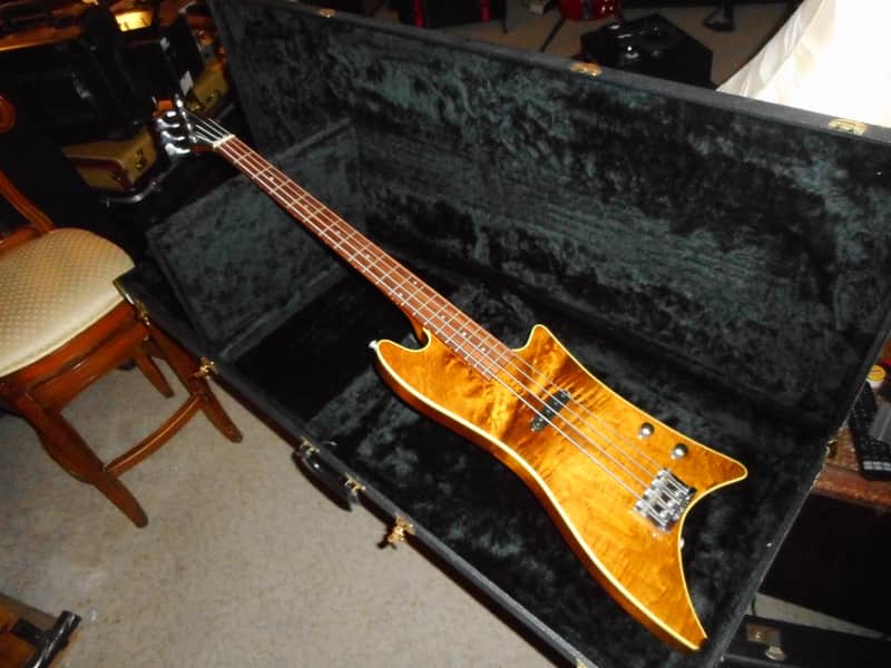 Tom Holmes Bo Diddley Bass 1980s - natural/flamed Koa top | Reverb